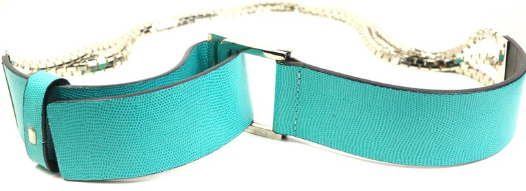 Gianni Versace Turquoise with Three Strand Silver Toned Hardware Chain ...