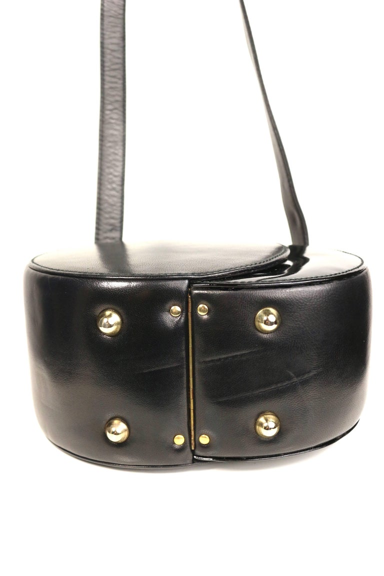 Franco Bellini Black Lambskin/Patent Leather Round Shoulder Bag at ...