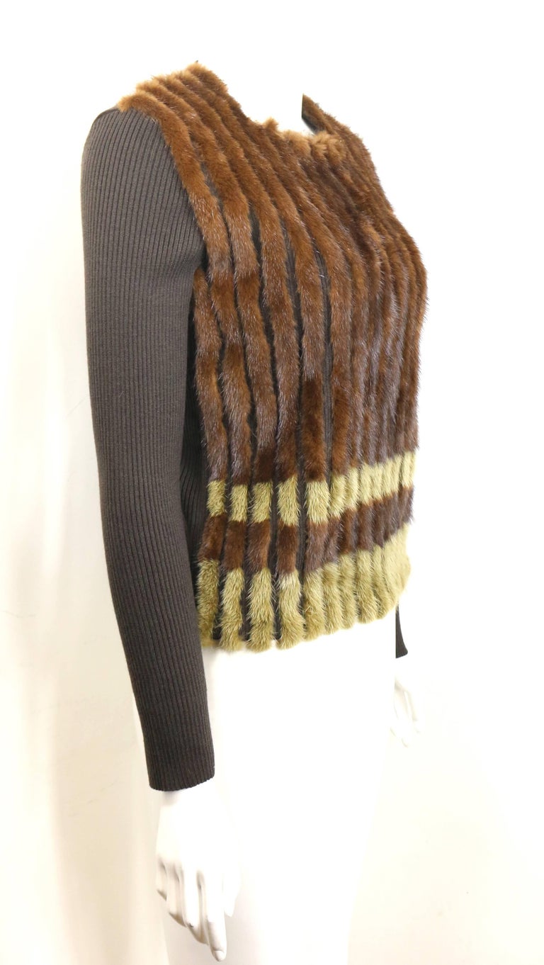 Prada Brown Wool Knitted with Fur Dyed Mink Top For Sale at 1stDibs