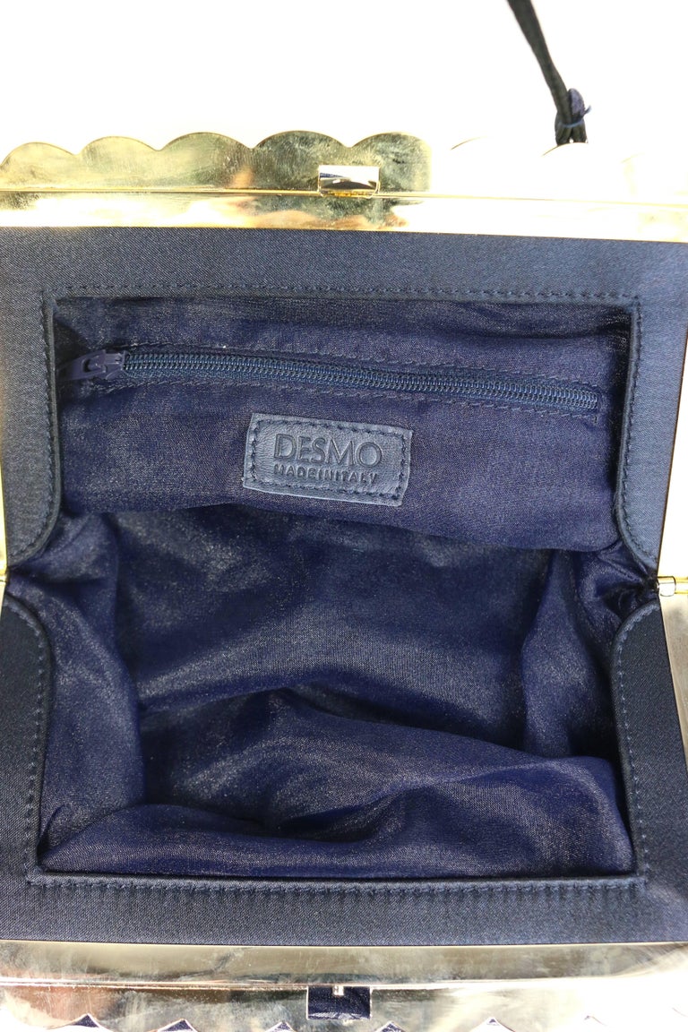 Desmo Dark Navy Pleated Wave Pattern Clutch/Shoulder Bag For Sale at ...