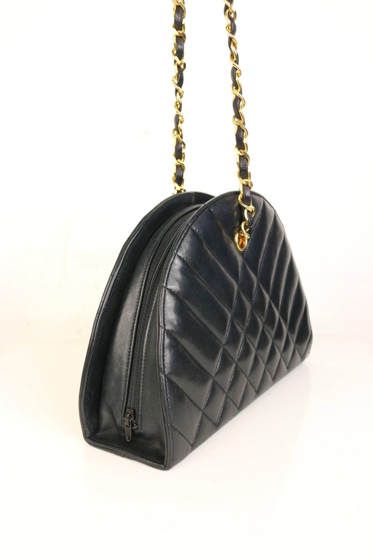 Chanel Black Half Round Lambskin Quilted Shoulder Bag at 1stDibs