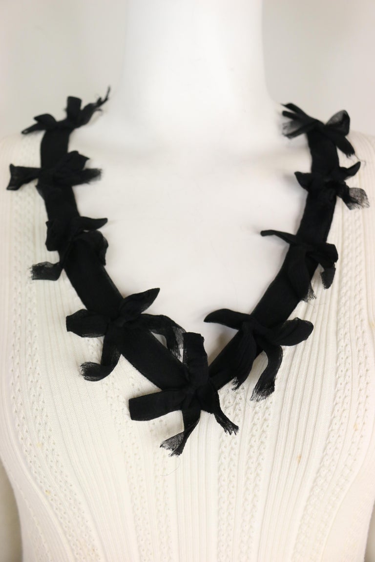 Chanel Black Lace Ribbon Trimmed White Cotton V-Neck Top For Sale at ...