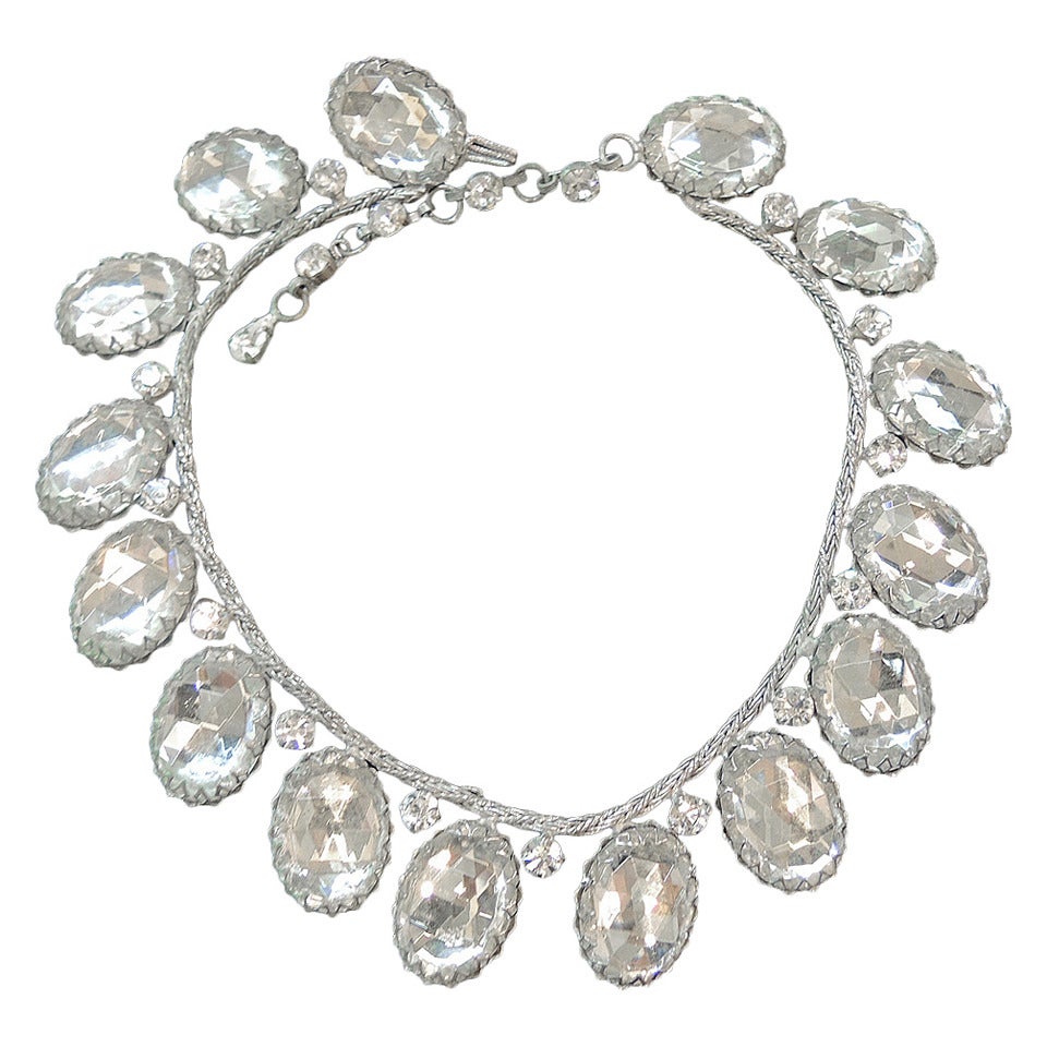 Vintage Schreiner Clear Rhinestone Necklace For Sale at 1stDibs