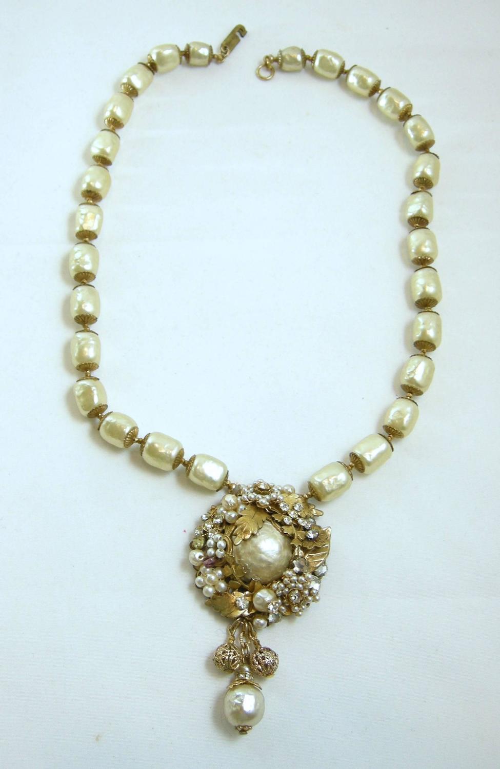 Vintage Miriam Haskell Large Sized Pearl Pendant Necklace For Sale at ...