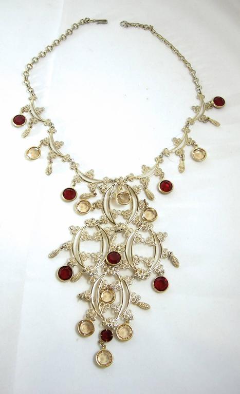 Vintage Hobe Crystal Huge Bib Necklace And Earring Set at 1stDibs