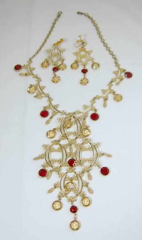 Vintage Hobe Crystal Huge Bib Necklace And Earring Set at 1stDibs