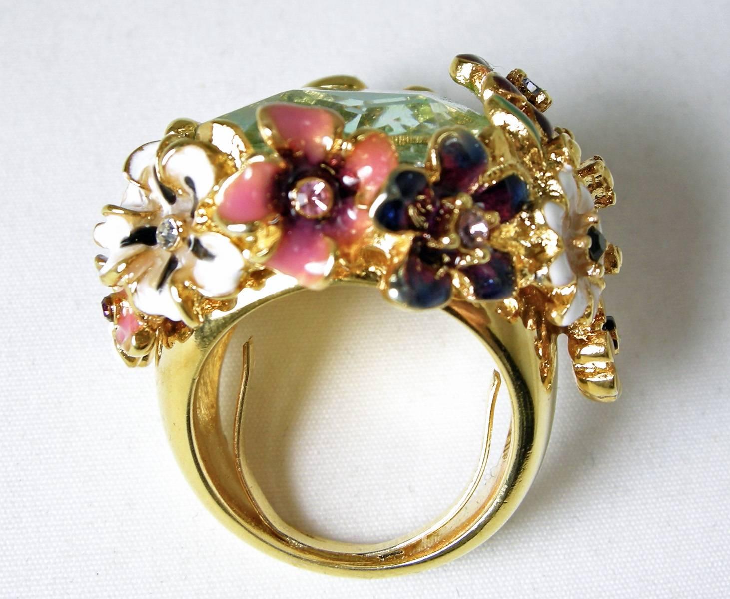 Kenneth Jay Lane Large Peridot Crystal Floral ring at 1stDibs