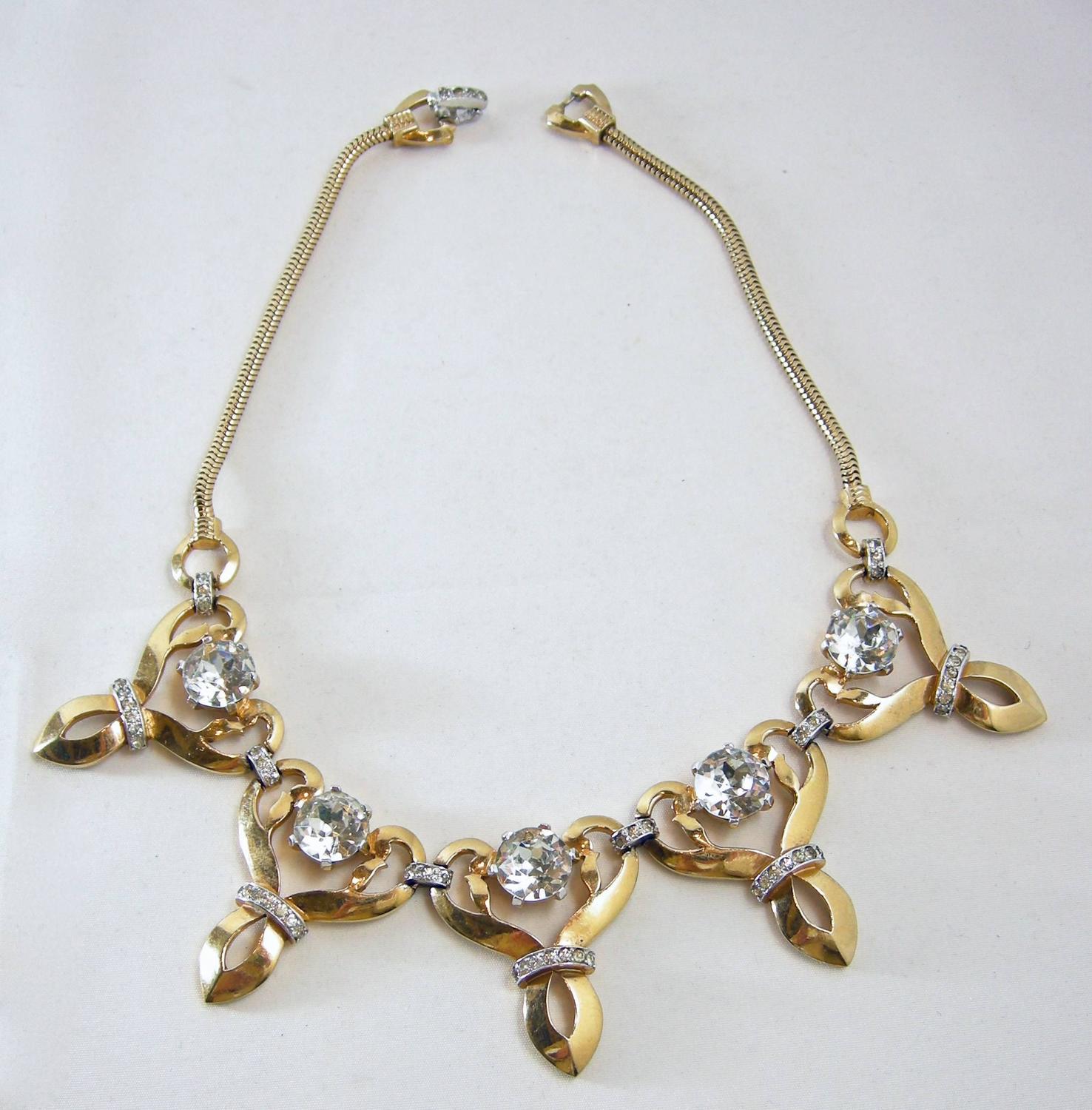 Vintage 40s Mazer Brothers Rhinestone Necklace For Sale at 1stdibs