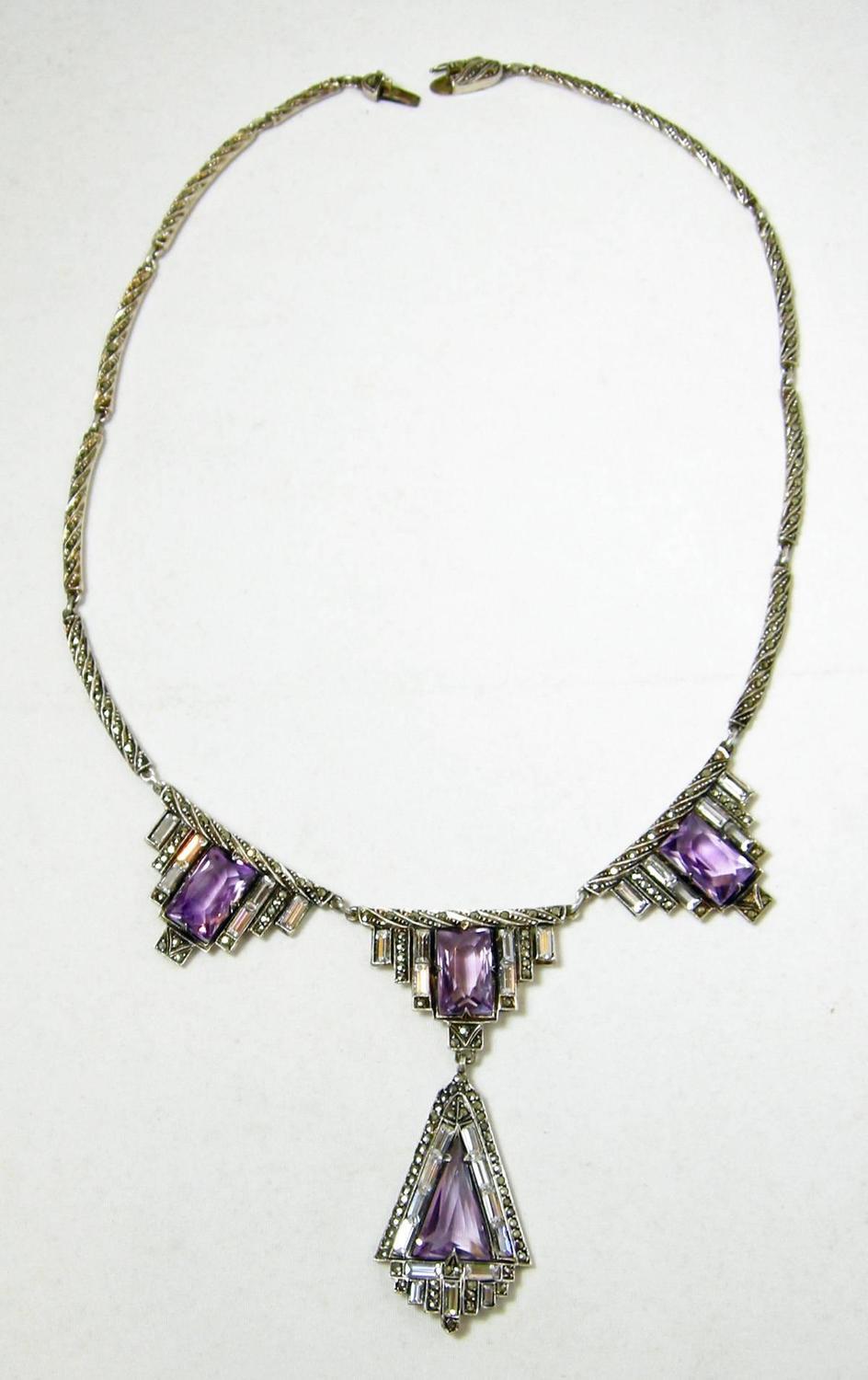 Vintage 1920s Amethyst and Marcasite Sterling Silver German Necklace ...