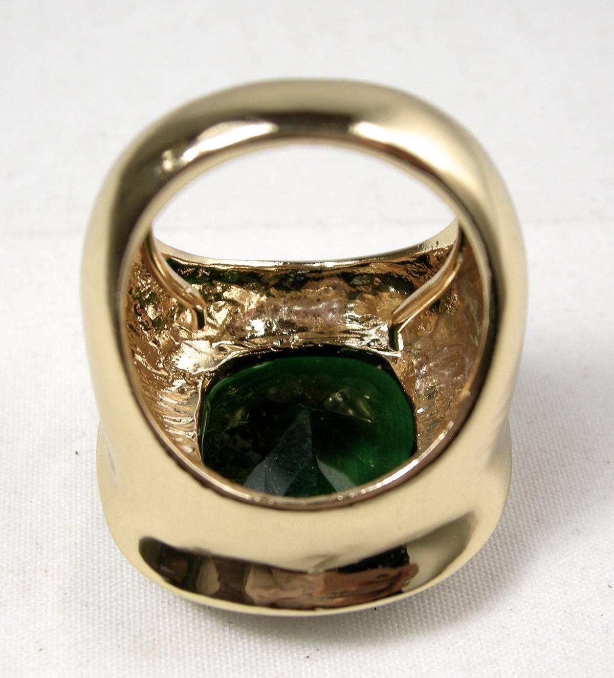 Kenneth Jay Lane Massive Faceted Faux Emerald Cocktail Ring. at 1stdibs