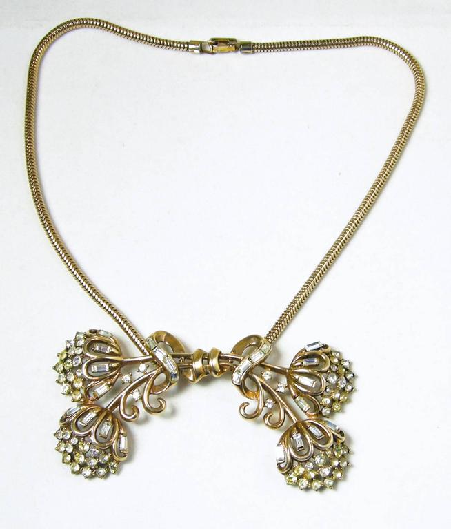Vintage 1940s Trifari Bow Rhinestone Necklace at 1stDibs