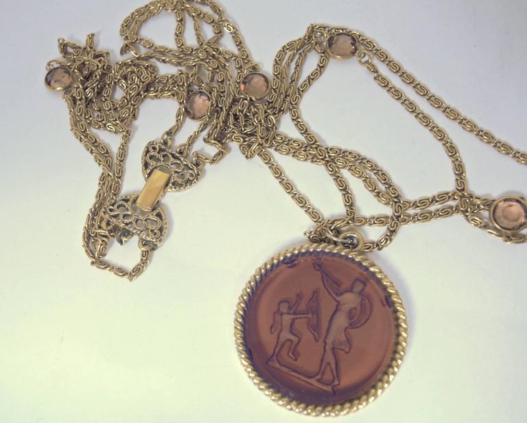 Vintage Goldette Multi Chain Cupid Intaglio Faux Amber Necklace at ...