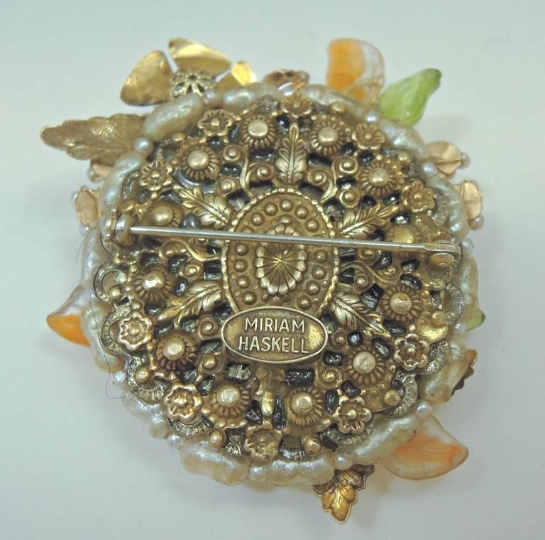 Vintage Rare Miriam Haskell Floral Faux Pearl Brooch at 1stDibs