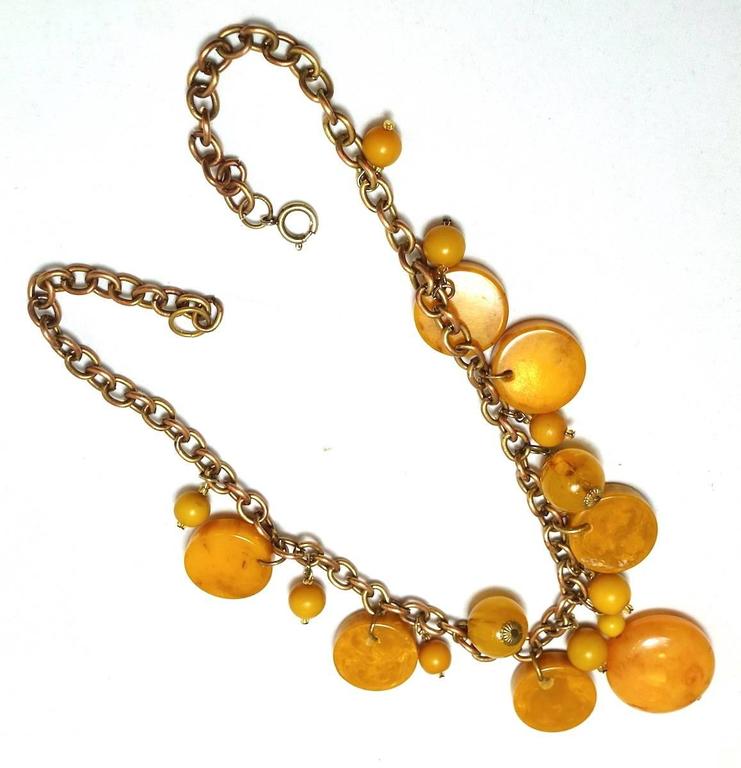 Deco Vintage 1930s Butterscotch Bakelite Drop Necklace For Sale at 1stDibs