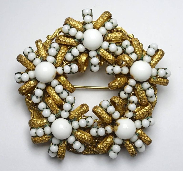 Vintage 1950s Signed Miriam Haskell White Bead Brooch at 1stDibs ...