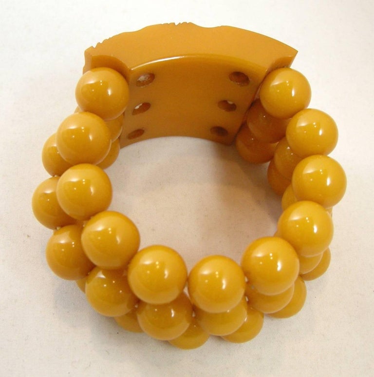 Vintage Carved Butterscotch Bakelite Stretch Bracelet For Sale at ...