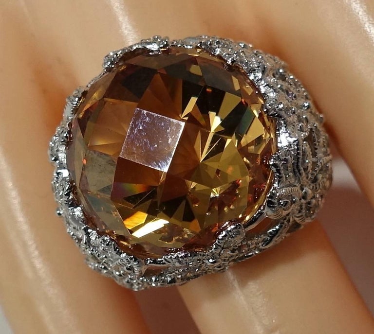 Sterling Silver and Faux Citrine Rhinestone Ring For Sale at 1stDibs