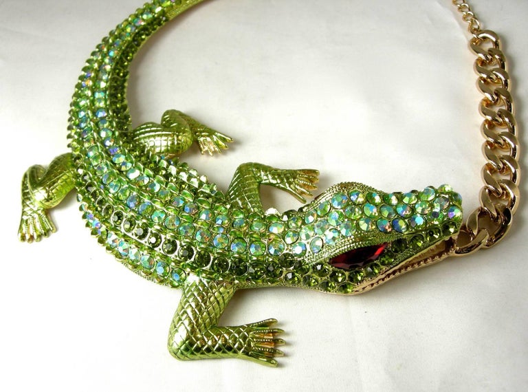 Rhinestone Alligator Necklace And Earrings Set at 1stDibs