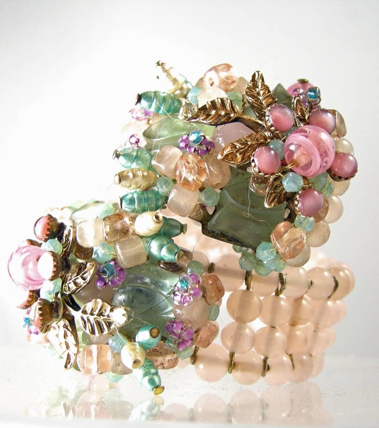 Vintage Rare Early Miriam Haskell Pink Pastel Glass Floral Wrap ...