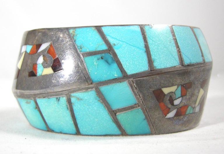 Vintage Zuni Inlaid Cubed Turquoise Cuff For Sale at 1stDibs