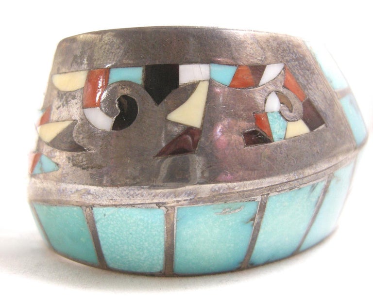 Vintage Zuni Inlaid Cubed Turquoise Cuff For Sale at 1stDibs