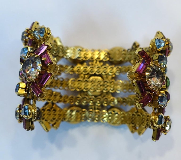 Vintage Hobe? Multi-Color Crystals Cuff Bracelet at 1stDibs