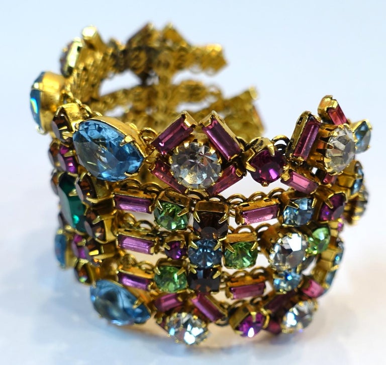 Vintage Hobe? Multi-Color Crystals Cuff Bracelet at 1stDibs