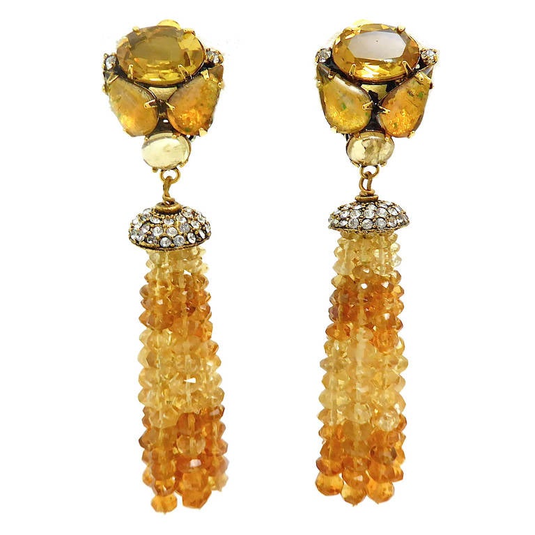 Signed Vintage Iradj Moini Crystal Clip-Back Earrings For Sale at 1stDibs