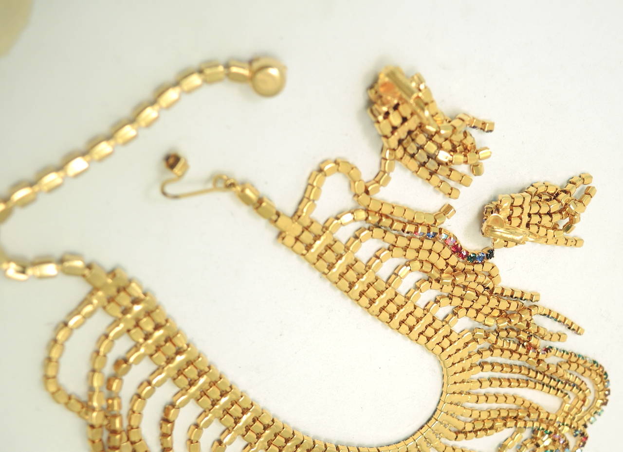Vintage Huge Signed Kramer Multi-Color Rhinestone Waterfall Necklace ...