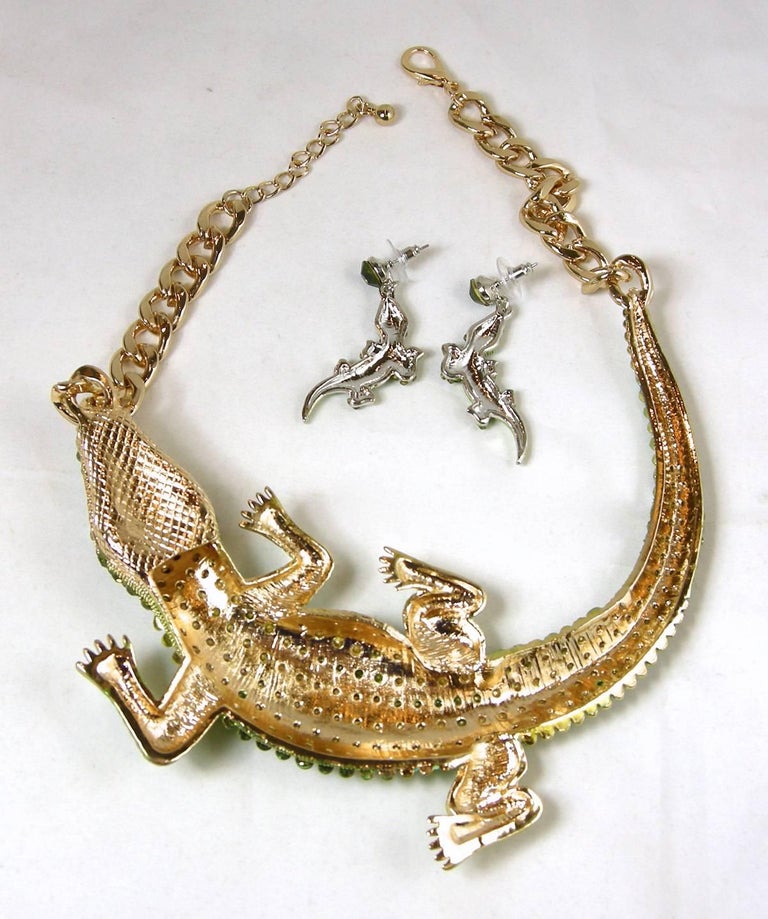 Rhinestone Alligator Necklace And Earrings Set at 1stDibs
