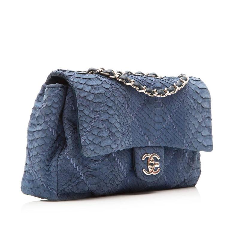 Chanel Blue Python Leather 2.55 Flap Handbag at 1stDibs | chanel blue ...