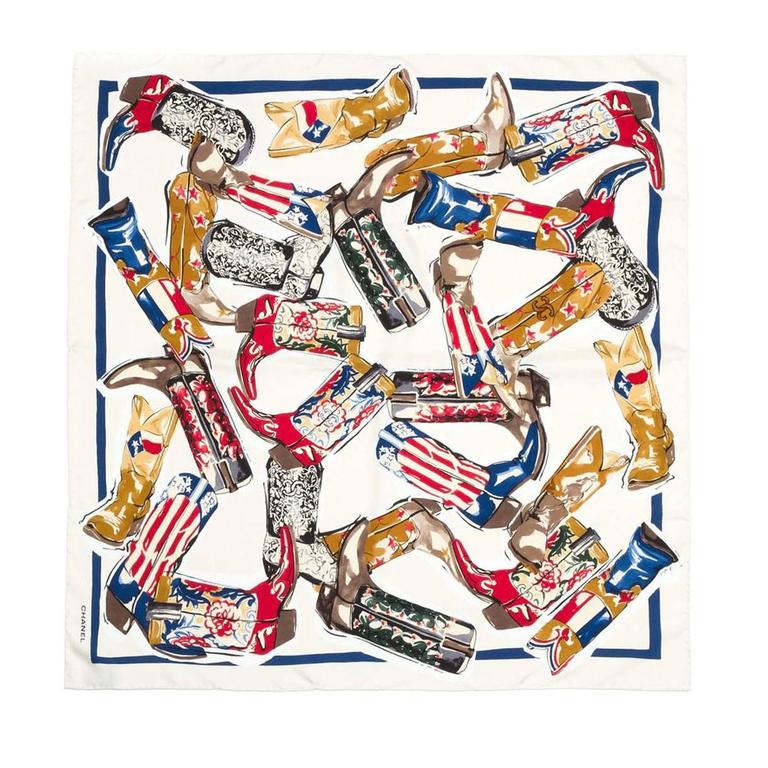Chanel Vintage Cowboy Boot Print Scarf at 1stDibs | chanel cowboy boots