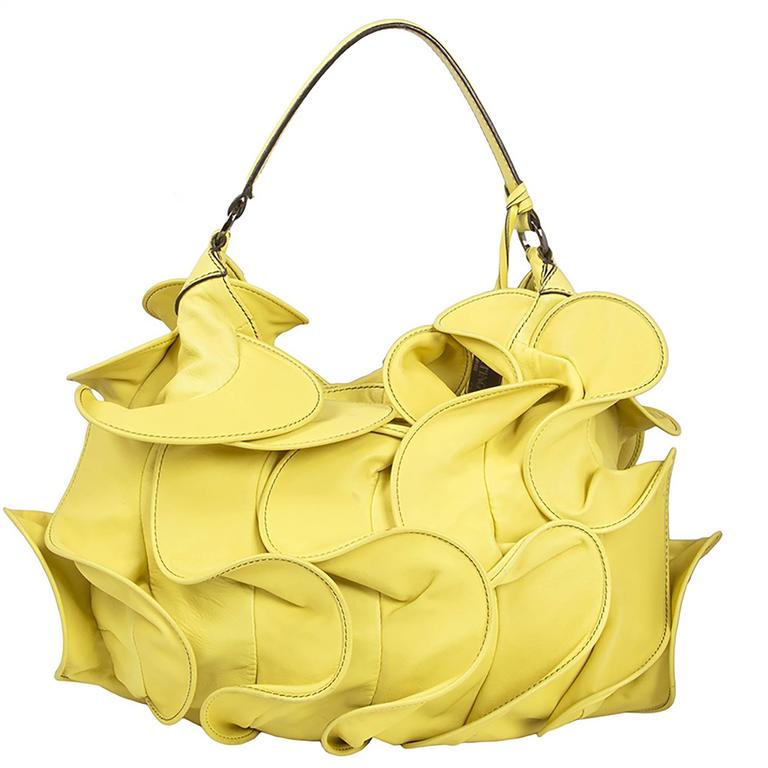 Valentino Ruffled Yellow Leather Handbag at 1stDibs | ruffled leather ...