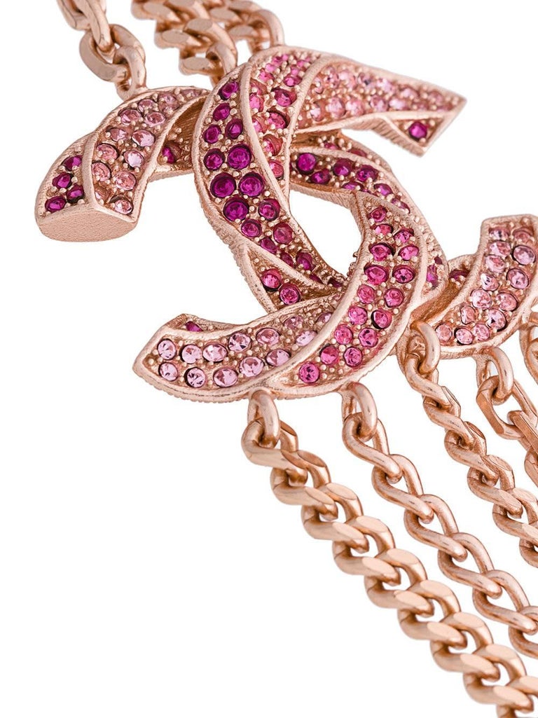 Vintage Chanel Pink Crystal and Rose Gold Necklace at 1stDibs | rose ...