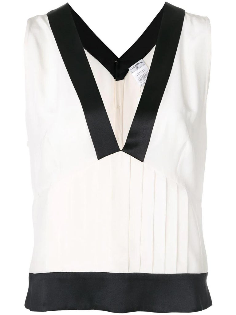 Vintage Chanel Pearl-Embellished Silk Blouse at 1stDibs | chanel blouse