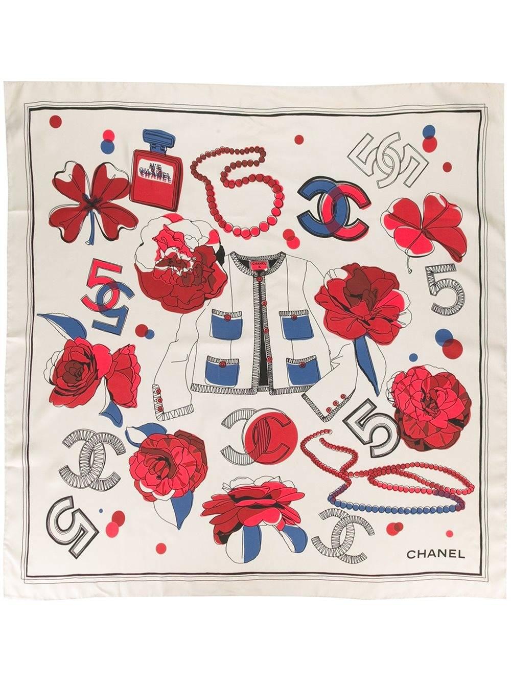Chanel Vintage Icon Print Scarf at 1stDibs