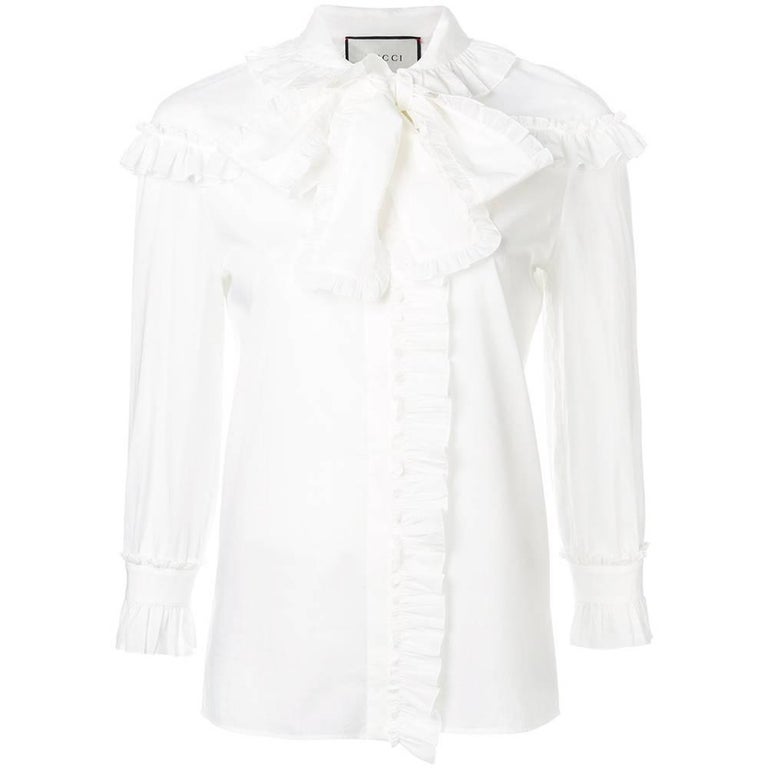 Gucci White Ruffle Shirt at 1stDibs | gucci white blouse, gucci ruffle ...