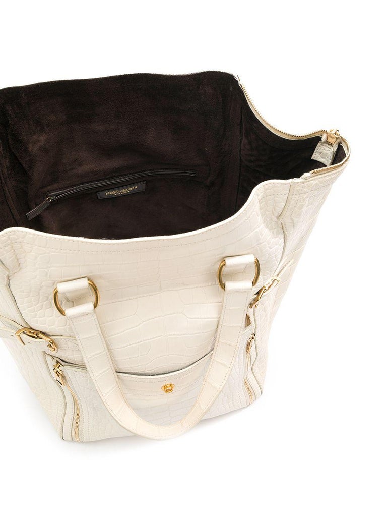 Yves Saint Laurent White Crocodile Leather Downtown Satchel Bag For ...