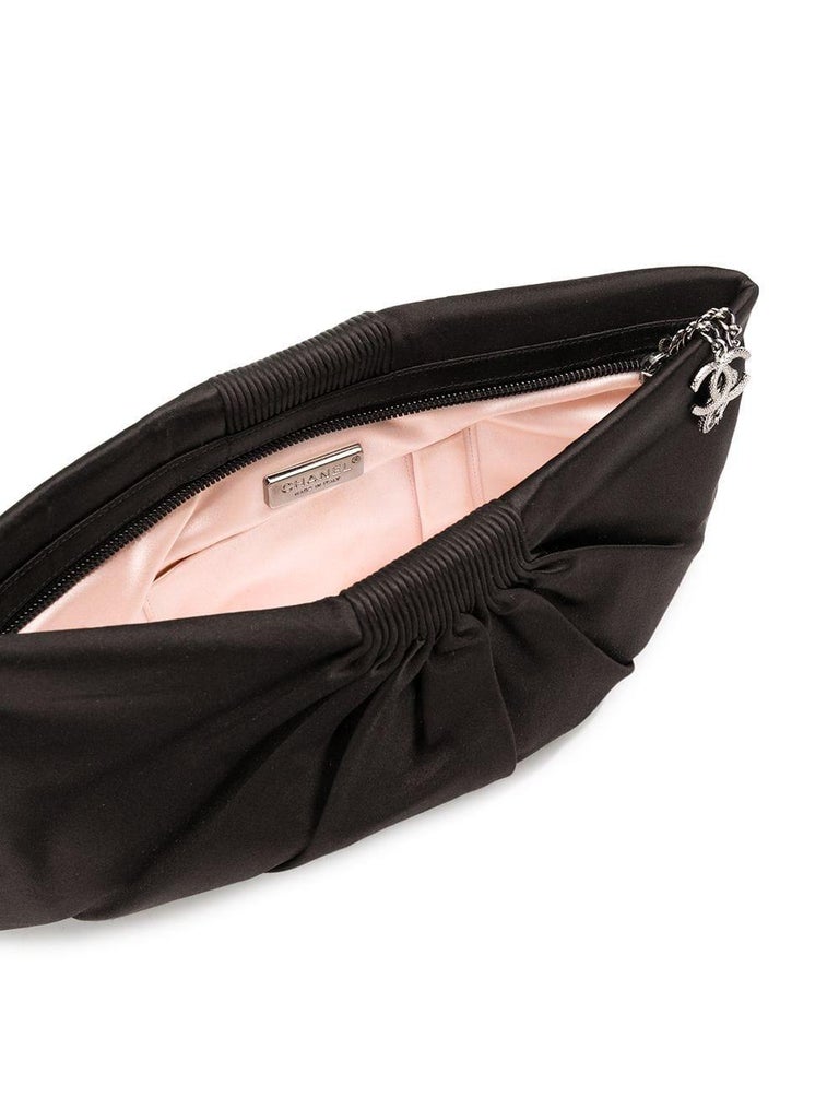 Chanel Black Satin Clutch Bag at 1stdibs