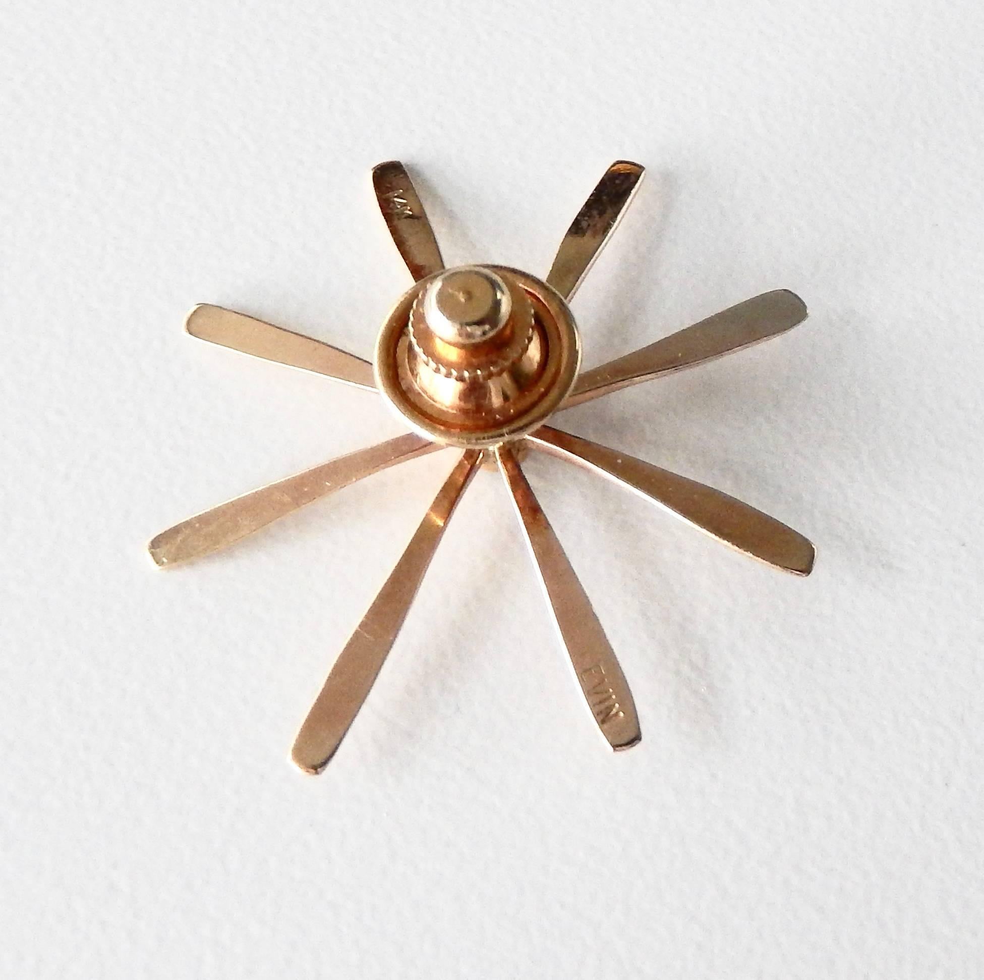 Ed Levin Mid-Century Gold and Garnet Starburst Pin For Sale at 1stDibs