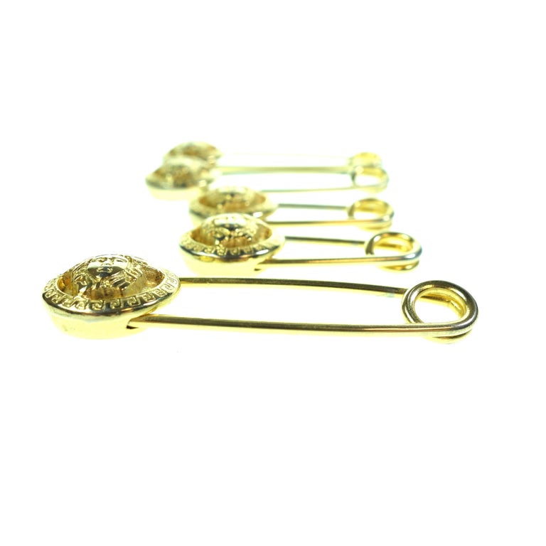 Vintage Versace Medusa Greek Key Gold Tone Safety Pins Set of 5 at ...