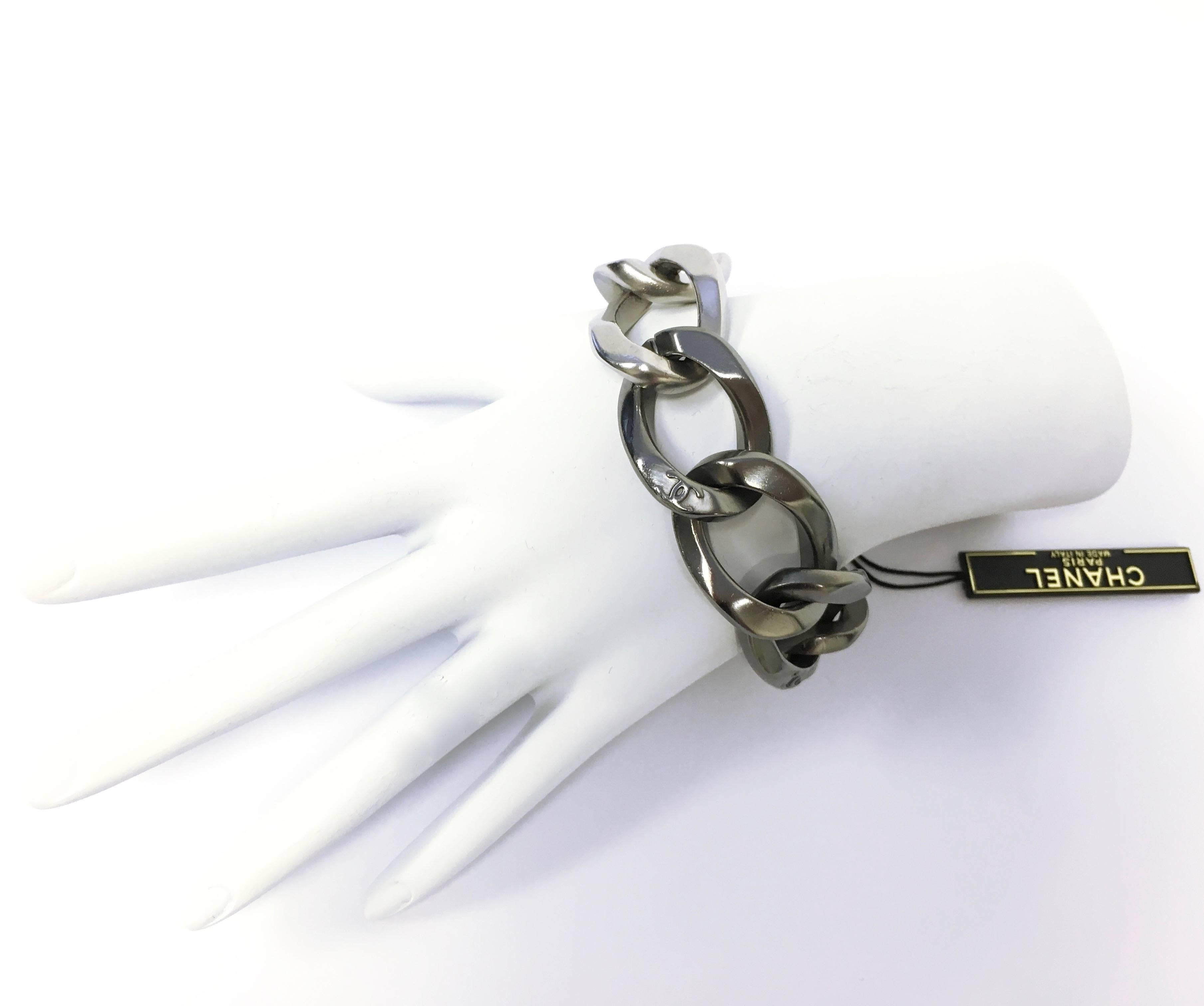 CHANEL 13K Chunky Chain CC Link Two Tone Metal Bracelet at 1stDibs ...
