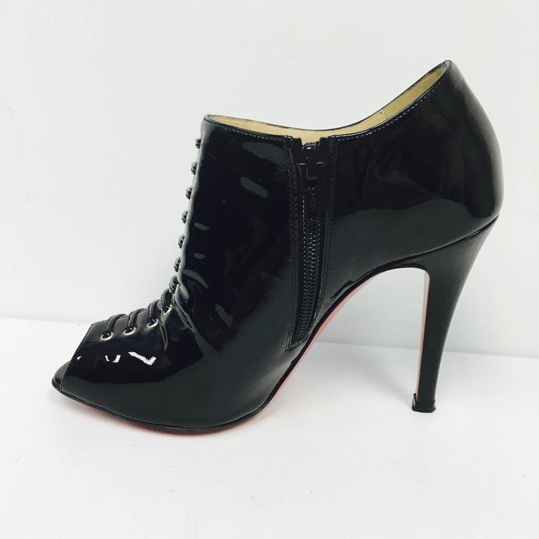 CHRISTIAN LOUBOUTIN Black Patent Leather Christ 100 Lace Up Booties For ...
