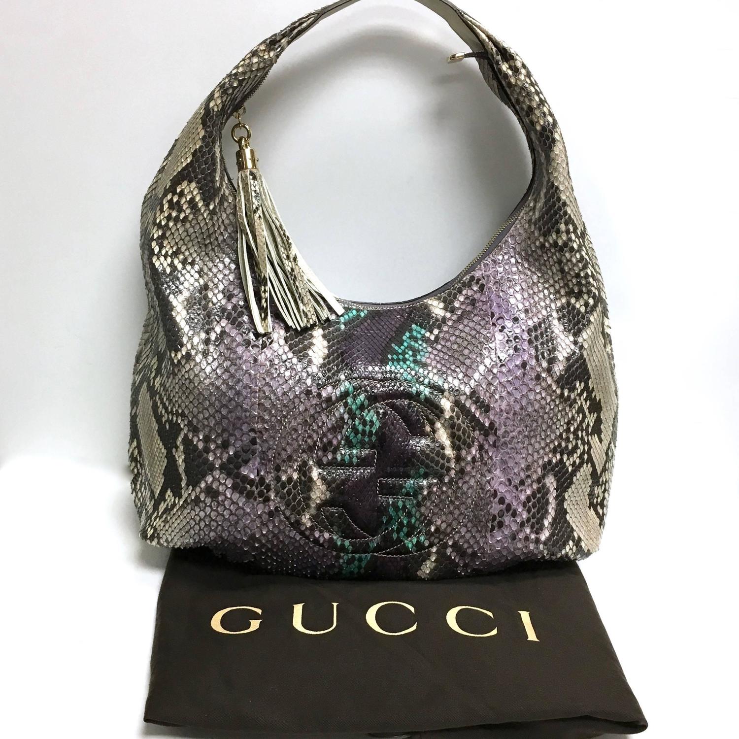 GUCCI Purple Beige Multicolor Python Soho Large Hobo Bag at 1stdibs