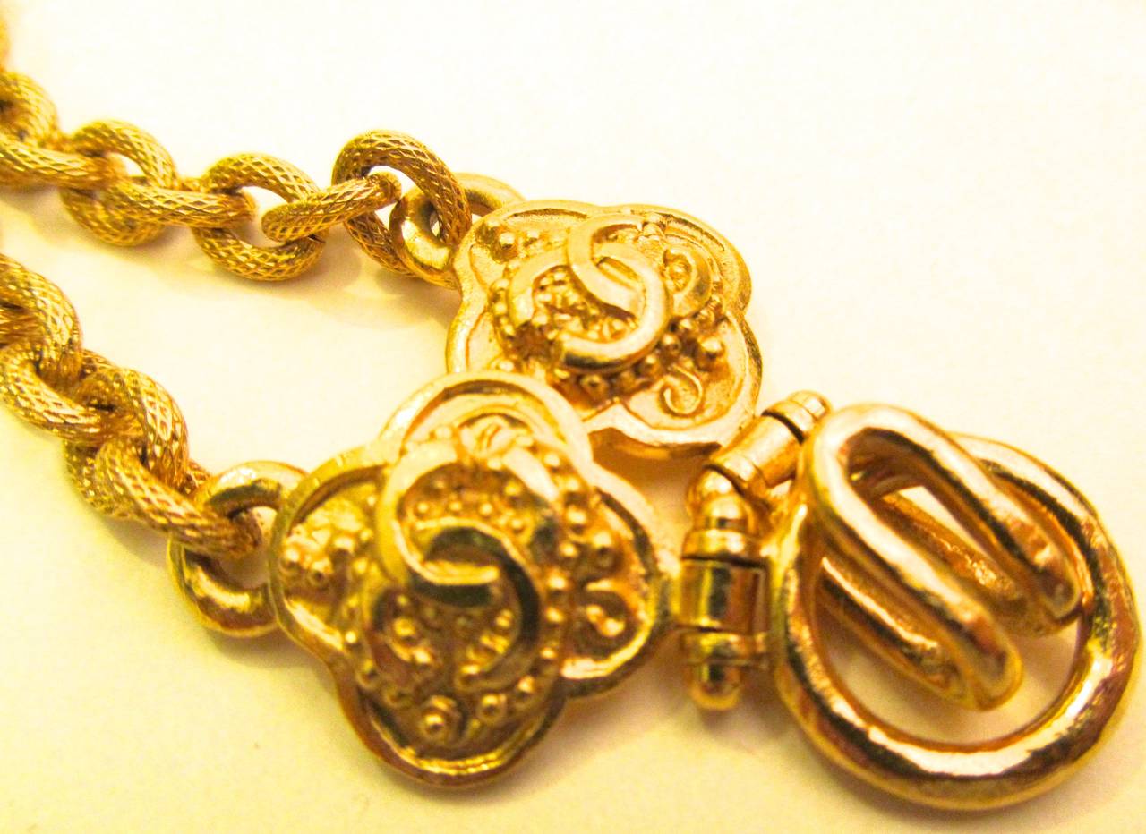 Chanel Necklace - Gold Tone Chain and Large Clover Charm with CC Logo ...