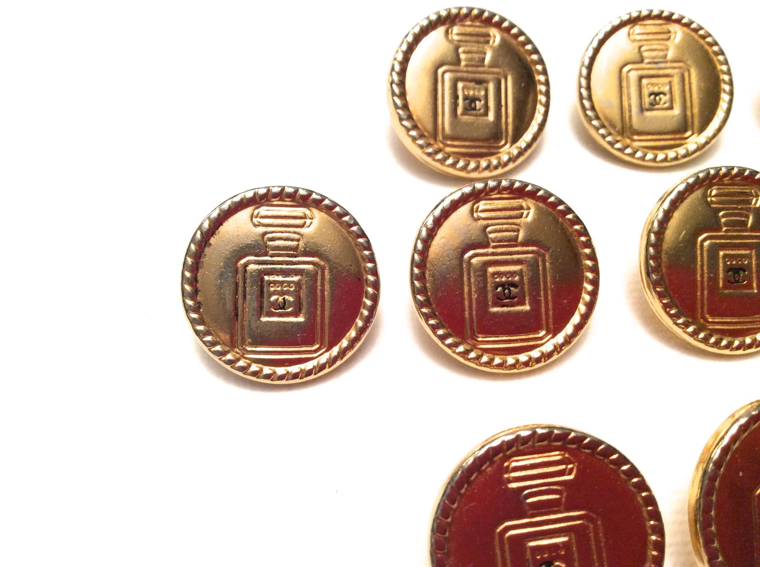 14 Vintage Chanel Gold Tone Buttons - Perfume Bottle Design at 1stDibs