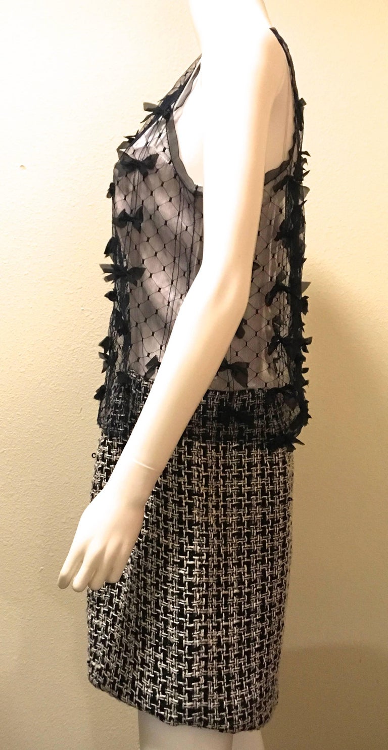 Chanel Silk and Boucle Dress w/ Sheer Overlay For Sale at 1stDibs