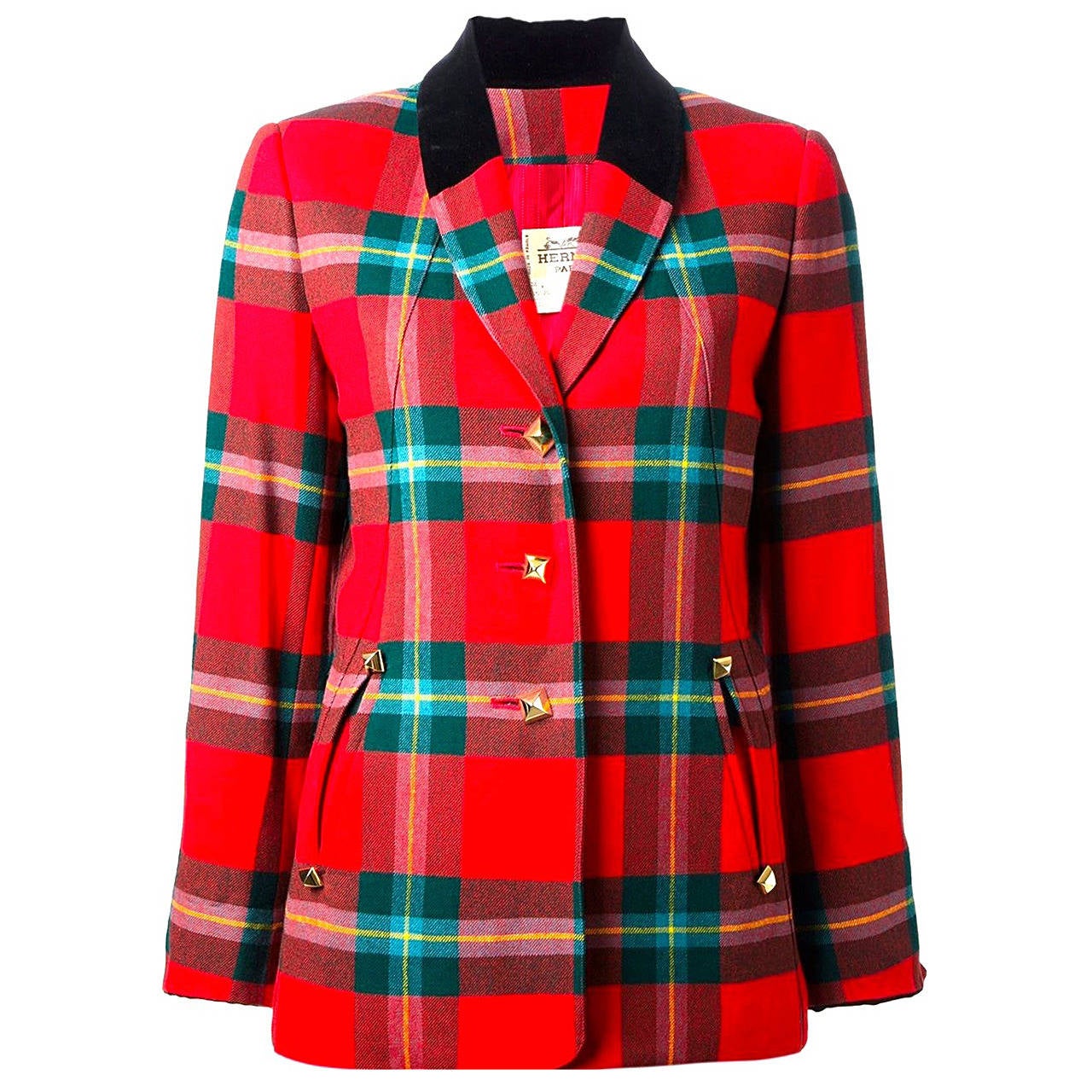 Hermes Tartan Red Plaid Women's Wool Blazer at 1stDibs