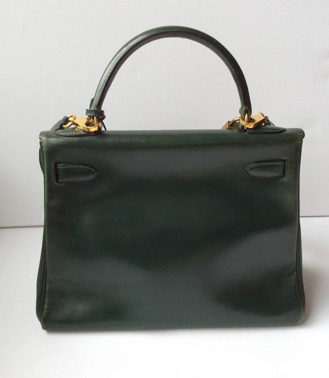 Hermes Kelly - 28 - Green Box Leather - Vintage at 1stDibs