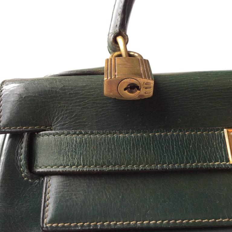 Hermes Kelly - 28 - Green Box Leather - Vintage at 1stDibs
